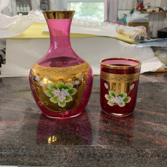 Accents | Vintage Bedside Water Carafe Bottle With Glass Cup | Poshmark